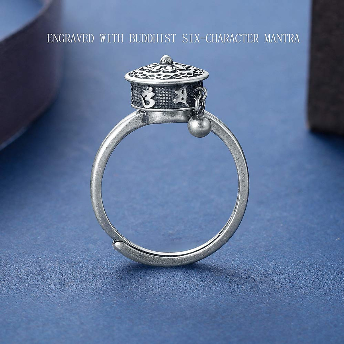 LOVECOM 100% Real 925 Sterling Silver Fidget Rotating Rings for Women Men Buddhist Tibetan Prayer Wheel Spinner Finger Ring Good Luck Lady Bands Relieving Stress Father's Day Gifts from Daughter