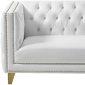Meridian Furniture 651White-L Michelle Collection Modern | Contemporary Loveseat with Deep Button Tufting, Nailhead Trim and Sturdy Gold Iron Legs, 66" W x 34" D x 30" H, White
