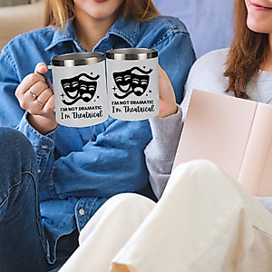 WFSJRED Theater Gifts 12 oz Insulated Mug for Coffee Mug with Leak-Resistant closeable hot lid for hot Drinks with Handle Broadway Gifts for Musicians (DRAMATIC)