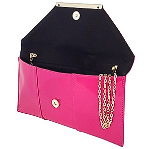 Faux Patent Leather Envelope Candy Clutch, Fuchsia