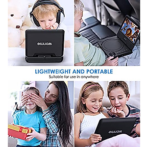 WONNIE 9.5" Portable DVD Player for Kids, Car Headrest Video Players with 7.5" Swivel Screen, 5-Hours Rechargeable Battery, Regions Free, AV in/Out, Support USB/SD Card/Sync TV