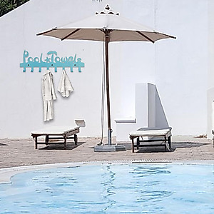 OYEFLY Pool Towel Rack,Wall Mount Towel Hooks Towel Holder with 8 Hooks,Pool Area Outside Sign (Blue, 14.8in)