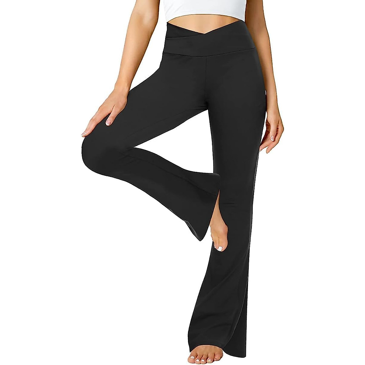 ZOOSIXX Black Flare Yoga Pants for Women, Crossover Soft Bootcut Leggings