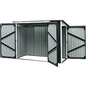 Hanover 2-in-1 Multi-Use Storage Shed, Separated Storage Compartments, 2-Point Locking System, Galvanized Steel, 156-Cu. Ft. Capacity, 3.6-Ft. x 8-Ft. x 5.75-Ft., Dark Gray