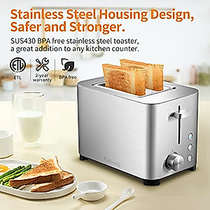 Kikiwell Toaster 2 Slice, Stainless Steel Bread Toasters, Extra Wide Slots, 6 Bread Shade Settings, Bagel/Defrost/Cancel Function, Removable Crumb Tray, 120V/850W (2 Slice)