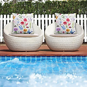 Britown Flower Summer Floral Outdoor Waterproof Throw Pillow Covers 18 x 18 Inch Set of 2, Palm Leaf Pillowcase Square Cushion Case, Farmhouse Garden Decorative Pillows for Couch Beach Patio