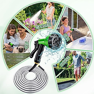 Metal Garden Hose 150ft - Stainless Steel Water Hose with 10 Function Nozzle, No Kinks & No Tangles, Flexible, Lightweight, Puncture-proof Heavy Duty Hose for Yard, RV, Garden, Greenhouse, Flower Beds