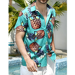 RAISEVERN Hawaiian Shirt for Men Pineapple Casual Button Down Short Sleeve Tropical Summer Party Holiday Beach Shirts