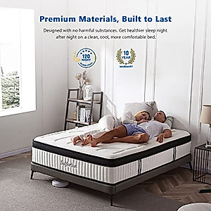 Suiforlun 14 Inch Euro Top Gel Memory Foam and Innerspring Hybrid Mattress Queen, Sleep Cooler Bamboo Cover, Motion Isolation Pocket Spring, Targeted Support, CertiPUR-US, 120 Nights Trial, Queen