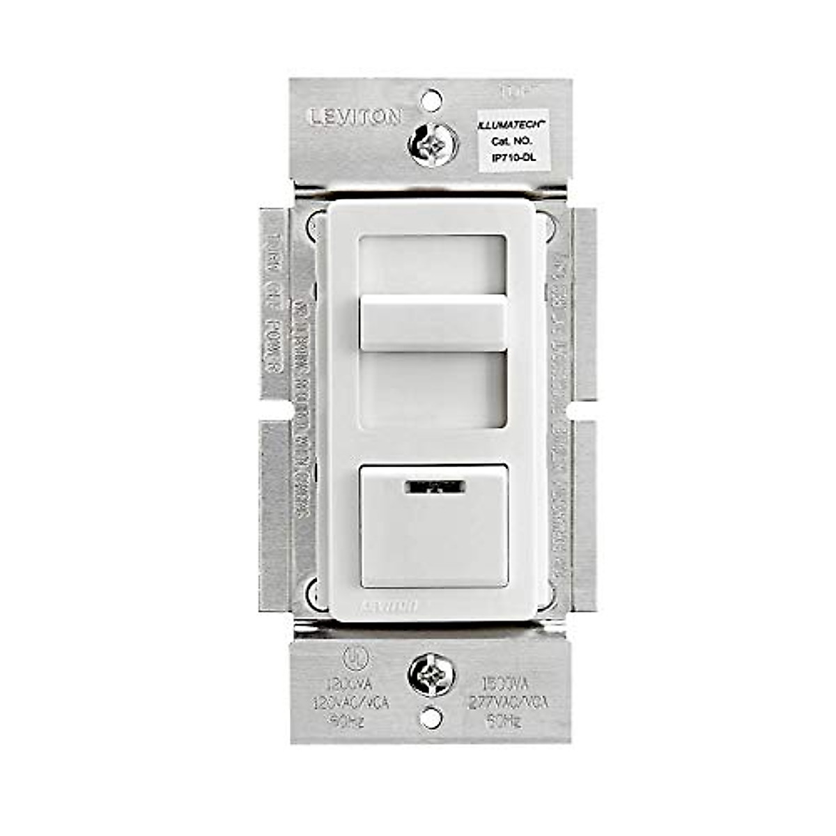 Leviton IP710-DLZ IllumaTech Slide Dimmer for LED 0-10V Power Supplies, 1200VA, 10A LED, 120/277 VAC, White w/Color Change Kits Included & IPKIT-G GY CLR Conv KIT Slider/Push BTN