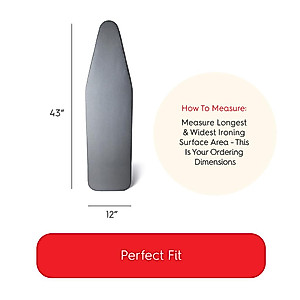 TIVIT Size 43X12 Premium Ironing Board Cover - Alumitek Coating, Scorch Resistant, Thick Padding, 3 Fastener Straps, Pull Bungee - Made in Italy