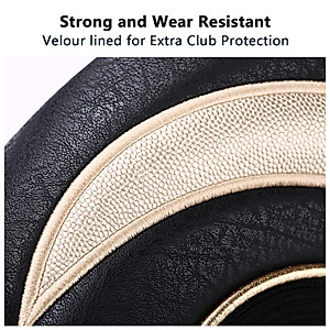 LONGCHAO Golf Head Covers 3pcs Set, Driver Fairway Wood Headcovers, Vintage PU Headcovers for Golf Club (golden-black)