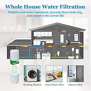 VEGEBE 5 Micron String Wound Whole House Water Filter 10" x 2.5", 10-inch Universal Sediment Pre-Filters for Well Water, Replacement Cartridge for FXWSC, CW-F, CW-MF, 1SS, W5W, AO-WH-PRE-R2, 6-Pack
