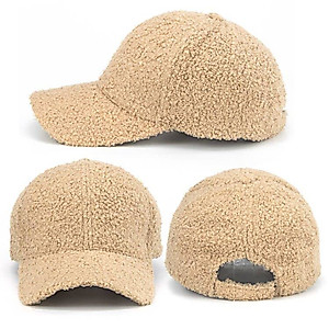 Faux Lamb Wool Baseball Cap for Men Women - Teddy Fleece Sports Hats Warm Winter Outdoor Travel Khaki