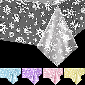 Jecery 3 Pcs Clear Snowflake Plastic Tablecloth Waterproof Winter Christmas Wonderland Party Decorations Oil Proof Table Cover Clothes for Holiday Xmas Birthday Supply, 51.2 x 86.6 Inch