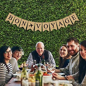 Jute Burlap Bon Voyage Banner with Airplane Retirement, Travel Theme, Cruise Party Decoration