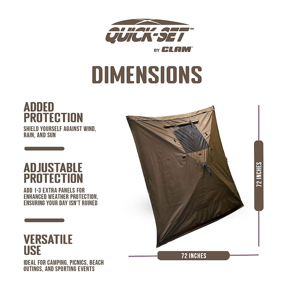 CLAM Quick-Set Wind and Sun Panel Attachment for Escape Sport Screen Shelter Canopy Tent with Carrying Bag, Accessory Only, Brown (3 Pack)