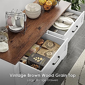 BOTLOG Farmhouse Buffet Cabinet with Storage, 47.2" Sideboard Storage Cabinet with Drawers Coffee Bar Cabinet for Kitchen, Dining Room, Hallway, White