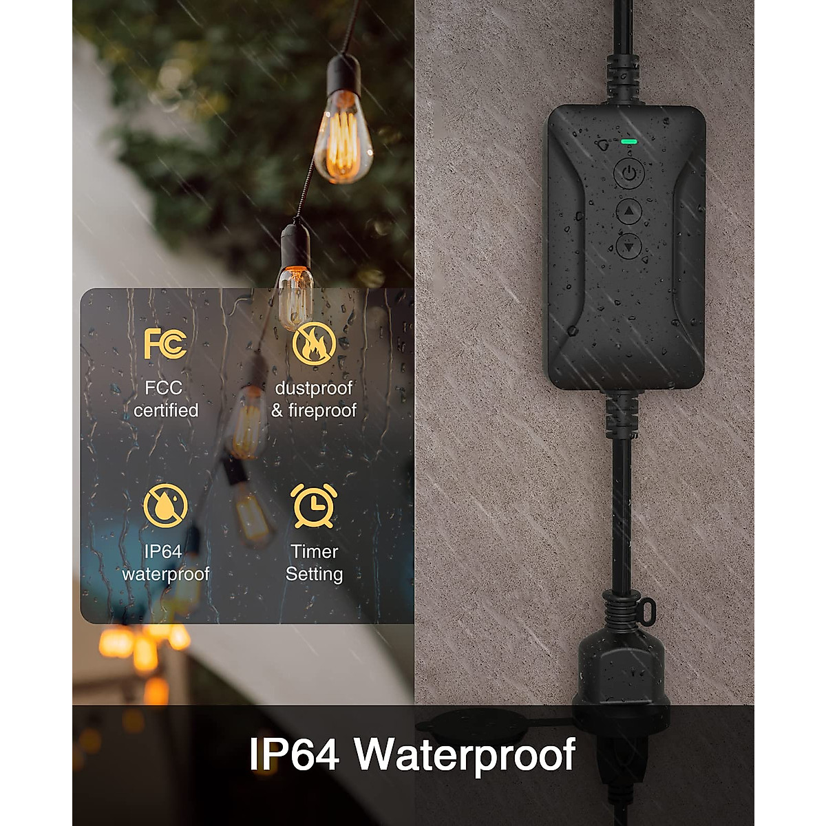 GHome Smart Outdoor Plug Dimmer, WiFi Outlet Timer Works with Alexa Google Assistant, IPX4 Weatherproof Plug-in Dimmer for Outdoor String Lights Decorations, No Hub Required, 2.4GHz WiFi Only