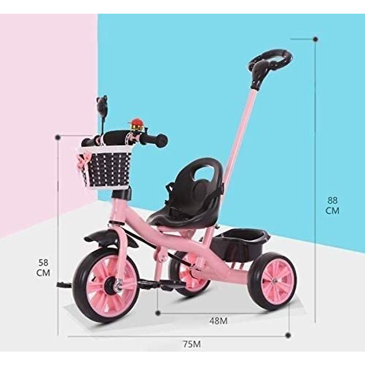 Stroller Wagon Tricycle Trike Kids' Trikes Pedal Cars Children's Tricycle with Removable Parents Push Handle Retractable Footrest Pedal Boys Girls Kids Bike Toddler Scooters Pushchairs with Adjustable