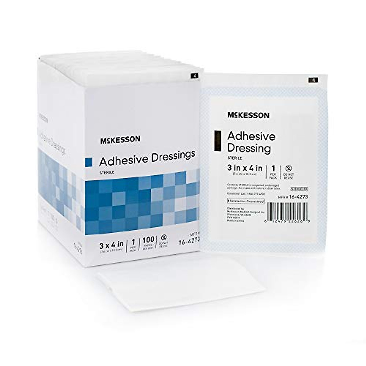 McKesson Adhesive Dressing, Sterile, Cotton/Polyester, 3 in x 4 in, 100 Count, 1 Pack