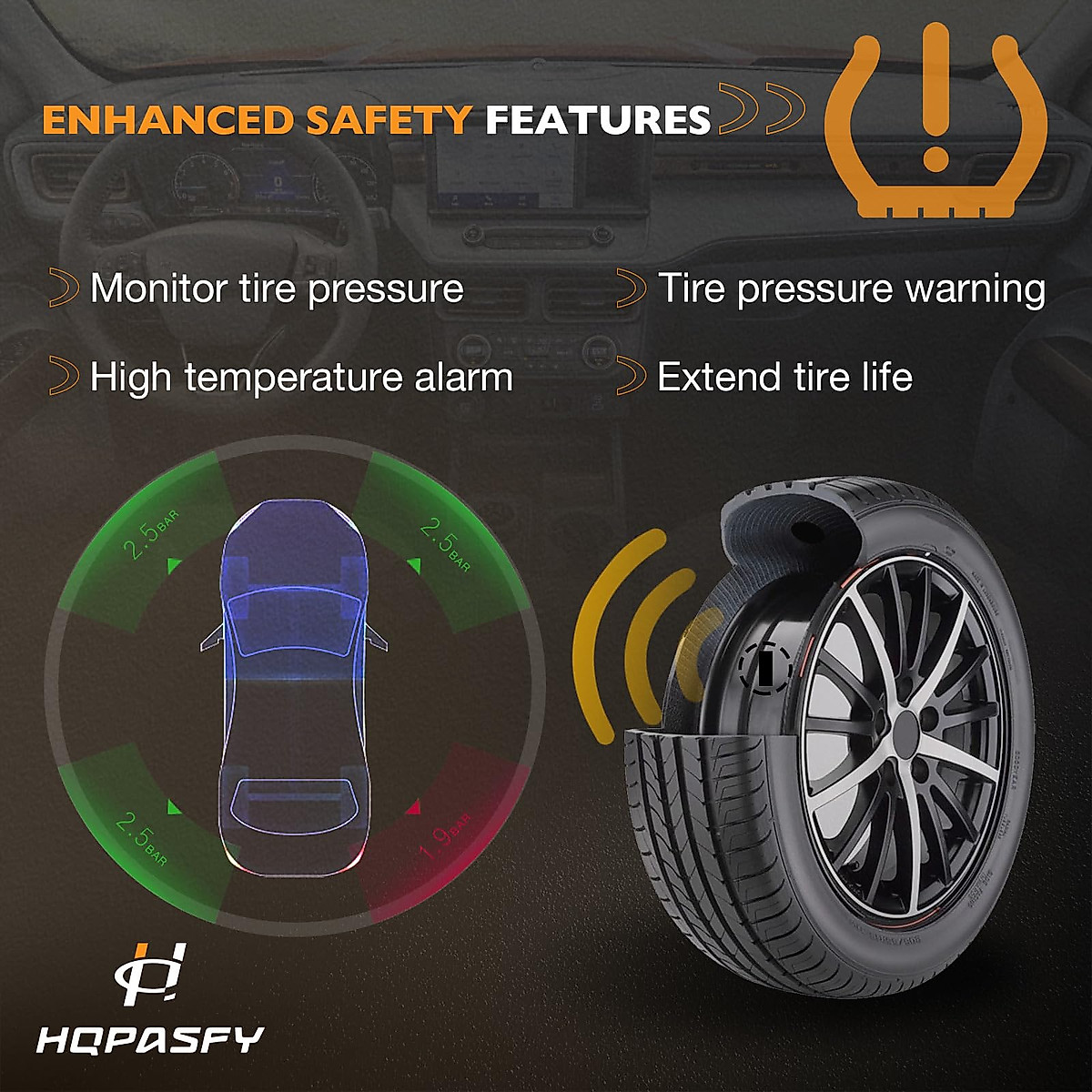 HQPASFY Tire Pressure Sensor 433MHz TPMS 4PCS Compatible with Dodge Charger Challenger Ram Chrysler 300 & More Replaces# 56029398AB