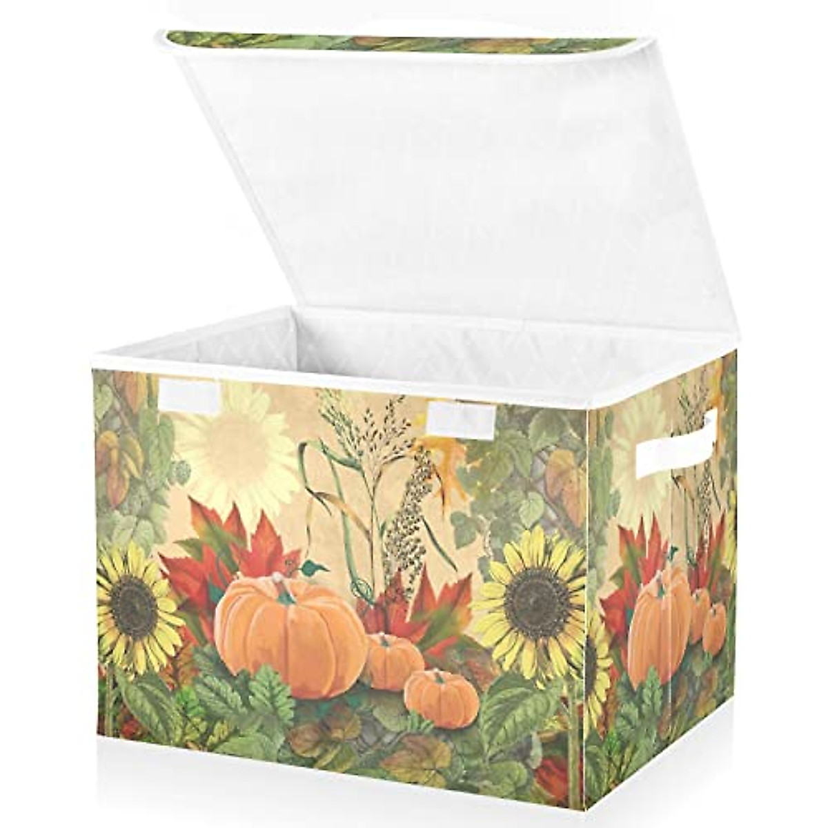 innewgogo Thanksgiving Pumpkin Sunflower Storage Bins with Lids for Organizing Closet Organizers with Handles Oxford Cloth Storage Cube Box for Car