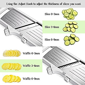VEKAYA Professional Mandoline Slicer for Kitchen with Waffle Fry Cutter, Julienne & 0-9mm Slice | Vegetable Mandolin Slicer for Food Potato Onion with Bonus Cut Resistant Gloves and Food Safety Holder