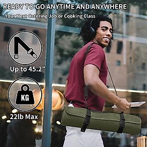 lelezone Chef Knife Roll Bag,Waterproof Waxed Canvas Knife Case Holds,Knives Roll Bags for Chefs Professional with Adjustable Strap,Chef Backpack with 11 Knife Slots and a Large Zippered Pocket