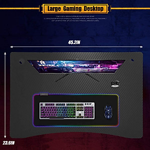Computer Desk Gaming Desk 47 inches Office Desk Carbon Fiber Cup Holder and Socket Rack Full-Surface Mouse Pad