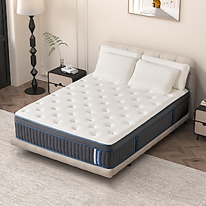 Lechepus Full Mattress, 14Inch Gel Memory Foam & 7-Zone Pocket Spring Mattress Full Size, Cooler Night and Pressure Relief, Medium Plush Hybrid Mattresses in Box