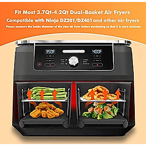 Dual Basket Air Fryer Accessories, Set of 10 Fit for Ninja Dual Air Fryer DZ201, DZ401 & Most 8 Quart - 10 Quart and Larger Dual Zone Air Fryer, Include Cake Pizza Pan, Rack & Skewer, Paper Liner, etc