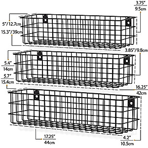 Wall35 Kansas Wall Mounted Metal Wire Baskets for Kitchen Organization and Storage, Varying Sizes Hanging Fruit Basket Set of 3 Black