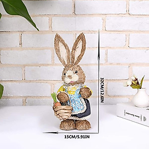 Easter Simulation Bunny Figurine Decorations, YeLuck Creative Standing Straw Rabbit with Carrot Basket, Home Table Garden Figurines Tabletopper Accessories Spring Decor,Easter Handmade Gifts