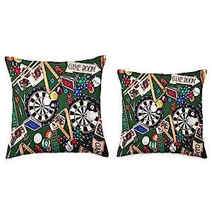 Game Room Billiards Darts & Cards Throw Pillow, 18x18, Multicolor