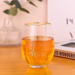 COFOZA Mother of The Bride Gifts 15 Ounce Stemless Wine Glasses Drink Cup Tumbler Wedding Proposal Gift for Bride's Mother