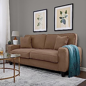 Serta Palisades Upholstered Sofas for Living Room Modern Design Couch, Straight Arms, Soft Fabric Upholstery, Tool-Free Assembly, 78" Sofa, Kingston Tan