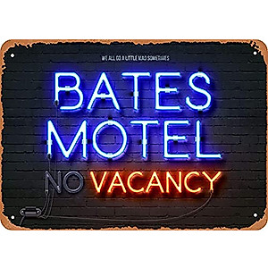 Bates Motel Neon Signs 8 x 12 Inches - Vintage Metal Tin Sign for Home Bar Pub Garage Decor Gifts