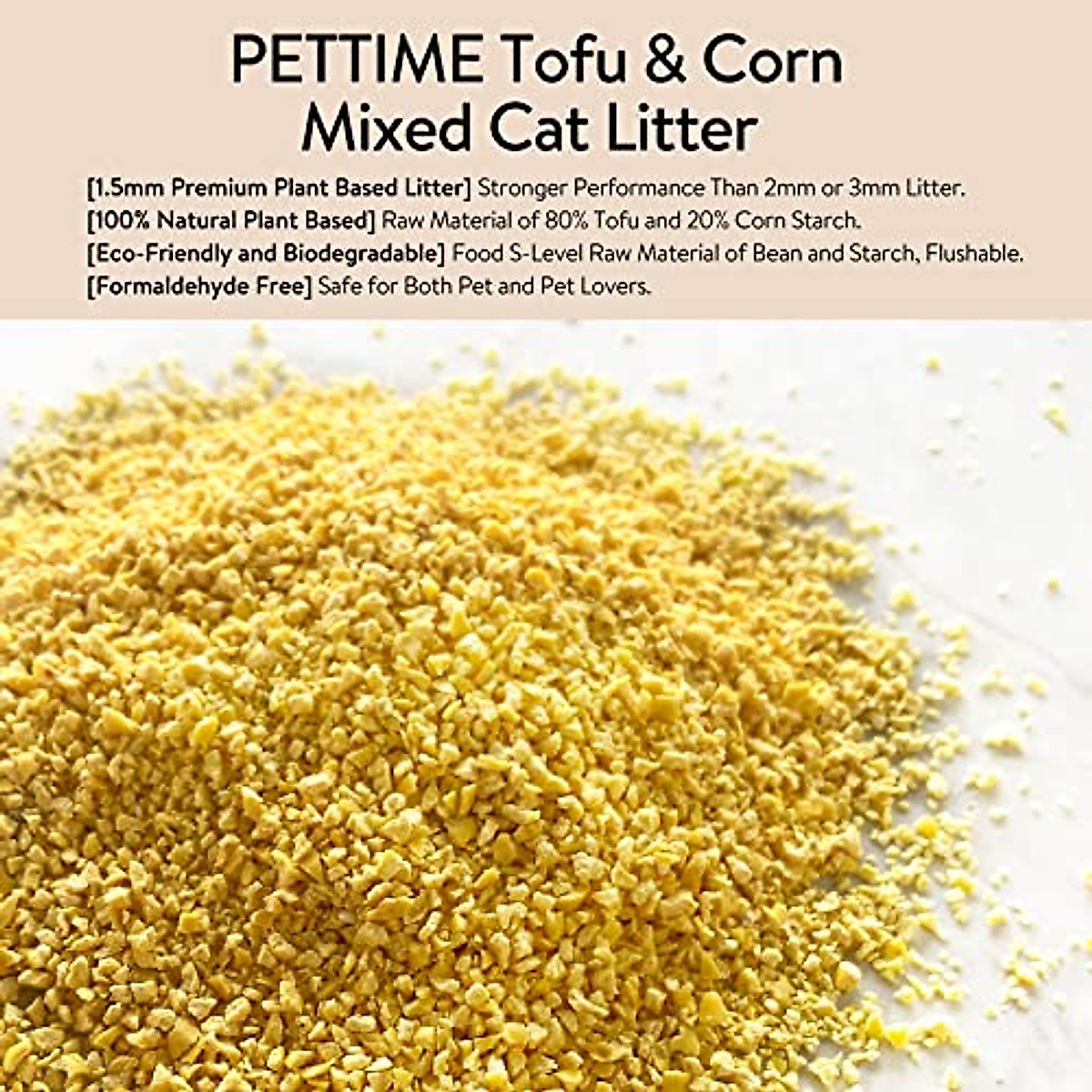 PETTIME Tofu & Corn Litter Large 12lb Dust-Free Clumping Cat Litter Quickly Absorb Cat Odors Pure Natural Toilet Flushable Corn Litter