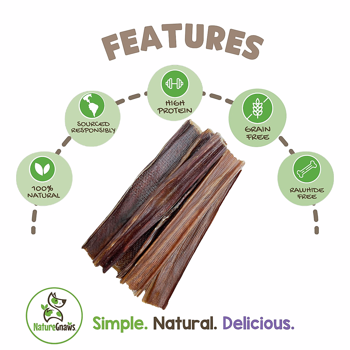 Nature Gnaws Beef Gullet Chews for Large Dogs 9-10" (10 Count) - Natural Beef Jerky Stick Dog Chew Treats - Rawhide Free