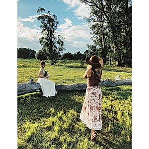 MEROKEETY Women's Boho Floral Print Elastic High Waist Pleated A Line Maxi Skirt White