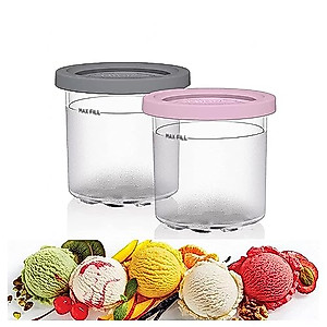 EVANEM 2/4/6PCS Creami Deluxe Pints, for Creami Ninja Ice Cream Deluxe,16 OZ Ice Cream Pint Containers Bpa-Free,Dishwasher Safe Compatible with NC299AMZ,NC300s Series Ice Cream Makers,Pink+Gray-2PCS