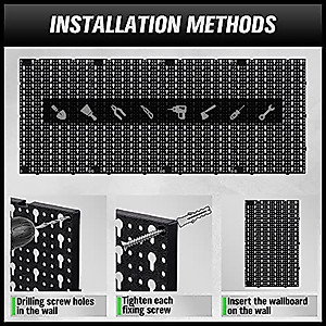 SWANLAKE 8PCS Black Plastic Pegboard Panels, 152"Wide Garage Tool Pegboard