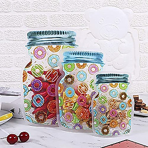 Enkrio 45Pcs Reusable Mason Jar Zipper Bags Storage for Food Snack Sandwich Zipper Bags Airtight Seal Food Bag Leakproof for Travel Camping Ziplock Bottles Shaped Baggies (15S 15M 15L)