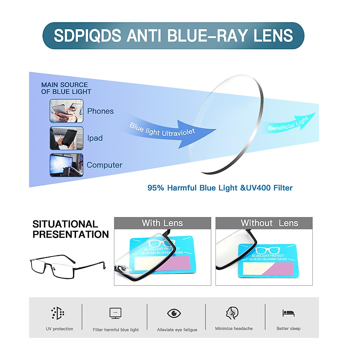 SDPIQDS 2 Pairs Half Moon Frame Reading Glasses Blue Light Blocking,Semi Rim Spring Hinge Metal Readers with Cases Women Men 2.0X