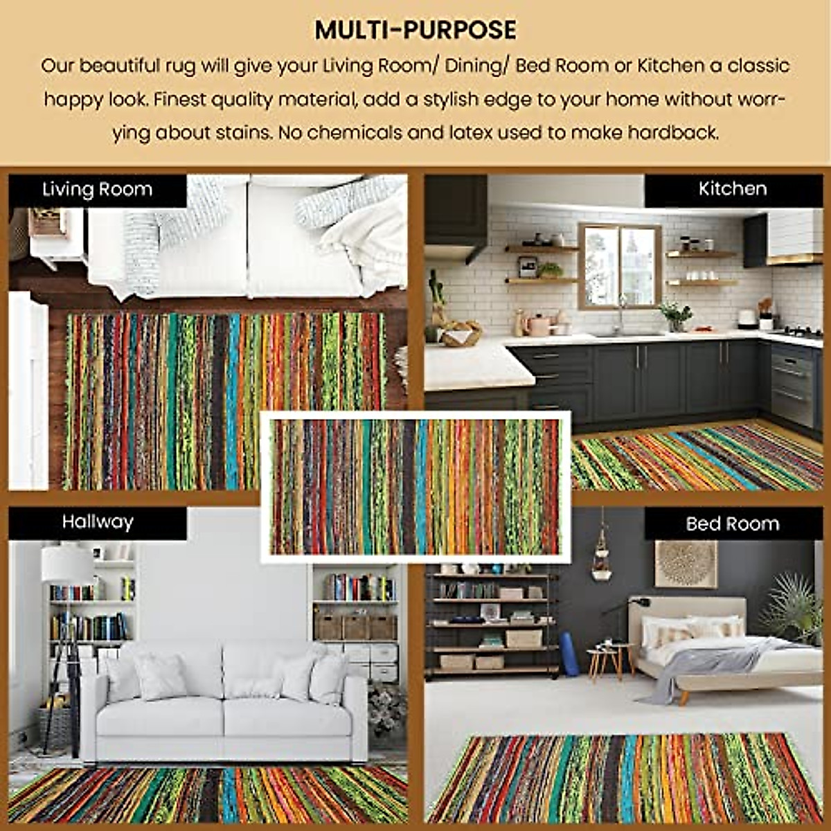 India Artistic Multi Color Chindi Rag Rug 4X6' | Hand Woven Rug & Reversible Rug | Recycled Cotton Chindi Rug for Living Room Kitchen | Rustic Rug | Cotton Rug | Runner Rugs (Green Colour)