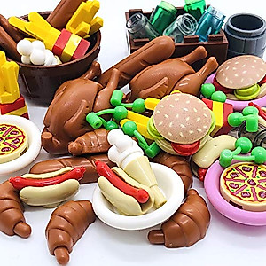 Building Blocks City Food Accessories Set Hamburger French Fries Pizze Chicken Hot Dog Cherry Toys Parts Compatible Major Brand, 79pieces