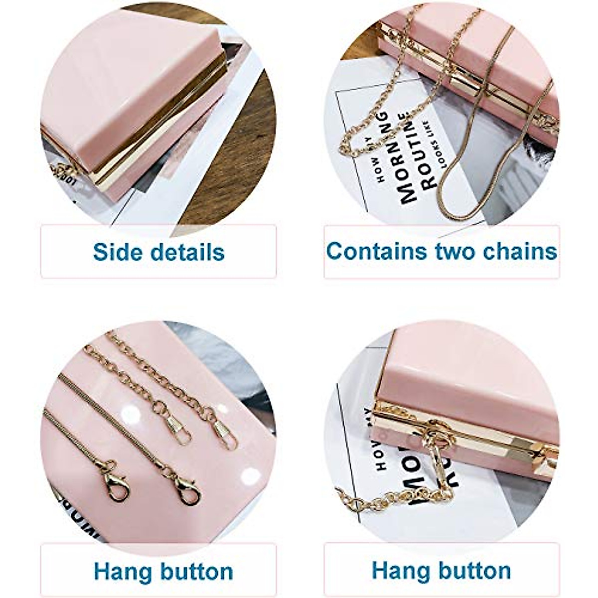 L-COOL Cute Acrylic Shoulder Bag Crossbody Bag Evening Clutch Handbag With Gold Snake Chain(2 Chains) For Women (Black)