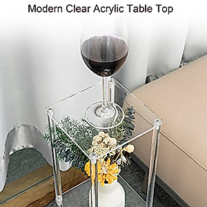 Aquiver Small Acrylic Drink Table - Square Sofa Side Table for Small Space, Living Room, Bedroom - Metal Base, 7'' L x 7'' W x 24'' H