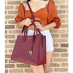 Michael Kors Mercer Large Convertible Tote Crossbody Mulberry MK Signature